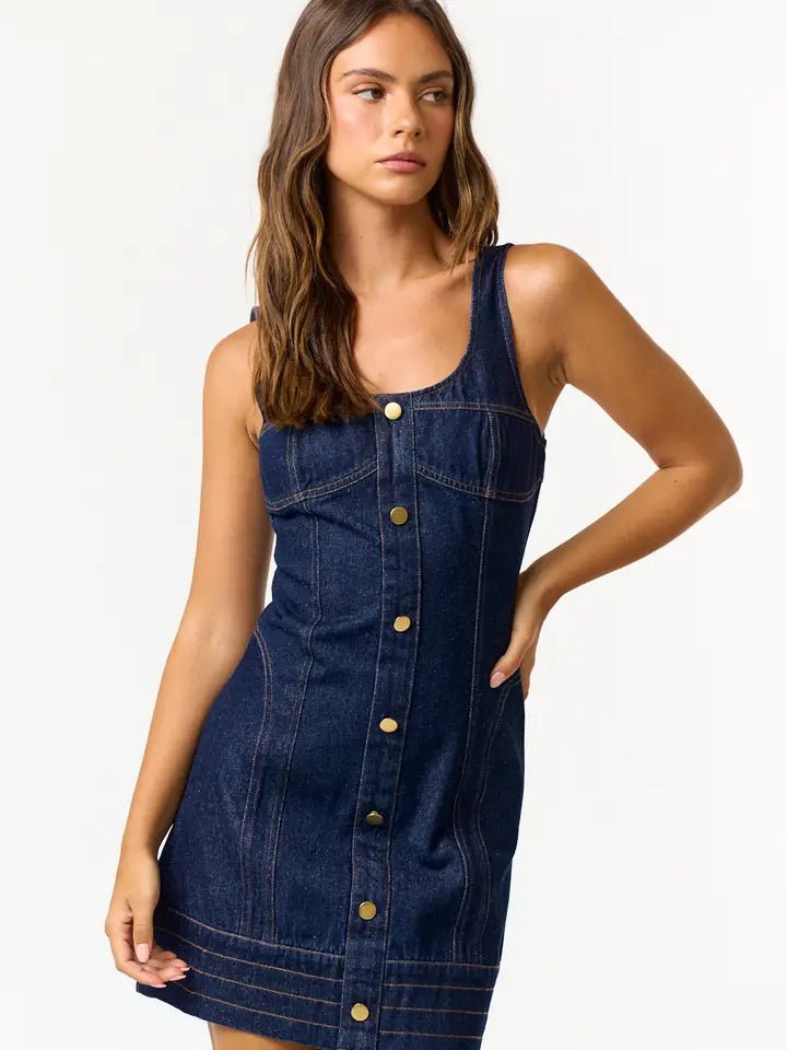 Jane Button Front Denim Mini Dress